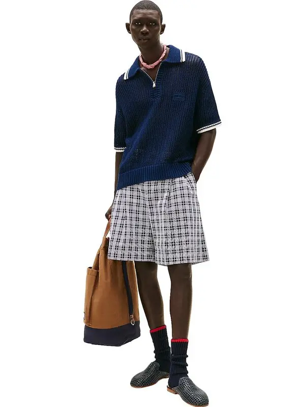 Tommy Hilfiger Wide Leg Check Chino Short - Navy