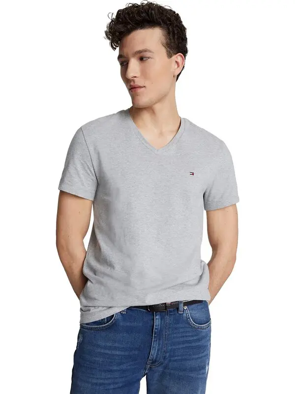 Tommy Hilfiger Slim Fit Solid V-neck T-shirt Grey - Grey Heather