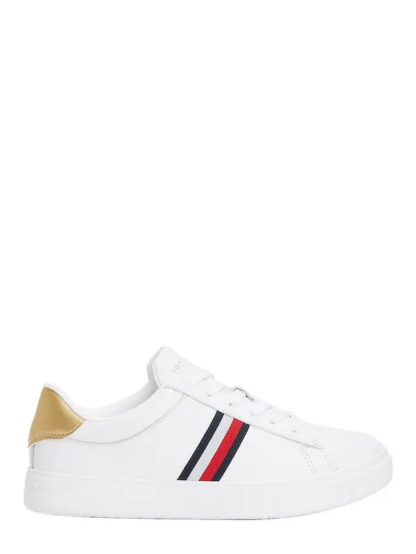 Tommy Hilfiger Signature Stripe Leather Court Sneakers - White