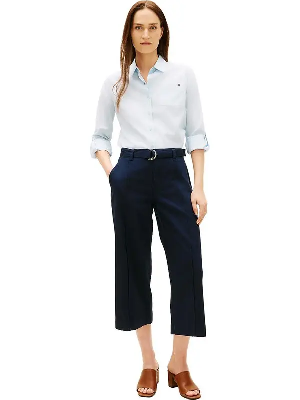 Tommy Hilfiger Belted Wide-leg Cropped Chinos - Navy