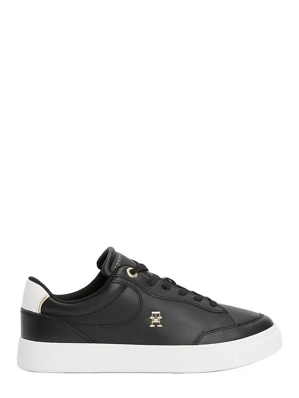 Tommy Hilfiger Monogram Leather Court Sneaker - Black