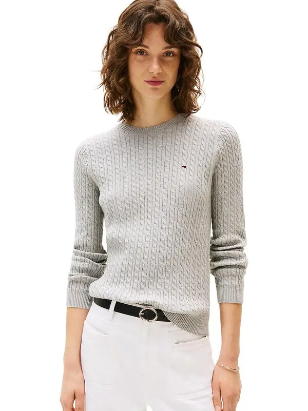 Tommy Hilfiger Cable Knit Crewneck Sweater - Grey