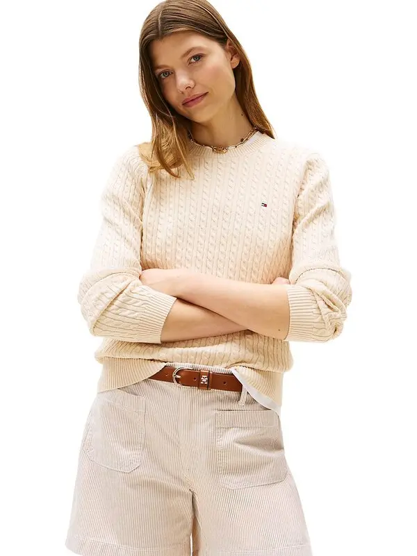 Tommy Hilfiger Cable Knit Crewneck Sweater - Beige Heather