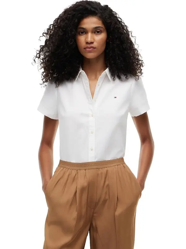 Tommy Hilfiger Short-sleeve Oxford Shirt With Puff Sleeves - White