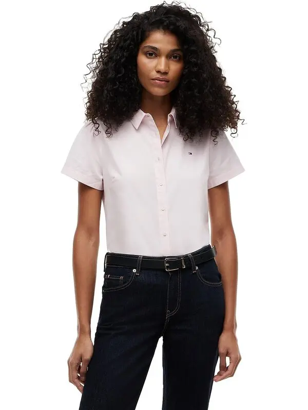 Tommy Hilfiger Short Sleeve Oxford Shirt With Puff Sleeves - Cradle Pink