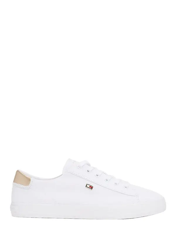 Tommy Hilfiger Canvas Sneakers With Metallic Heel Accent - White