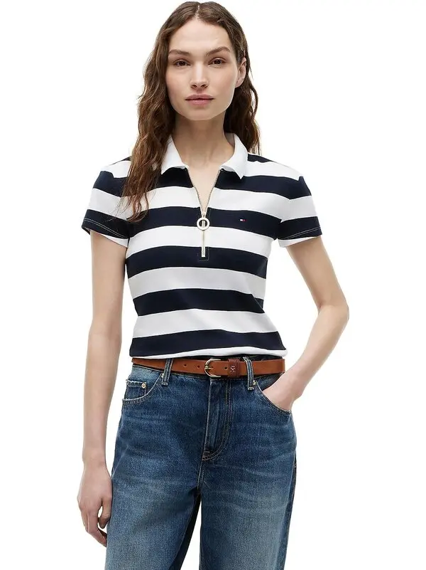 Tommy Hilfiger Striped Zip Polo - Navy Stripe