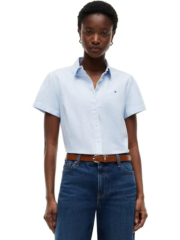 Tommy Hilfiger Short Sleeve Oxford Shirt - Powder Blue Stripe