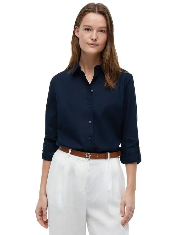 Tommy Hilfiger Relaxed Fit Linen-blend Shirt - Navy