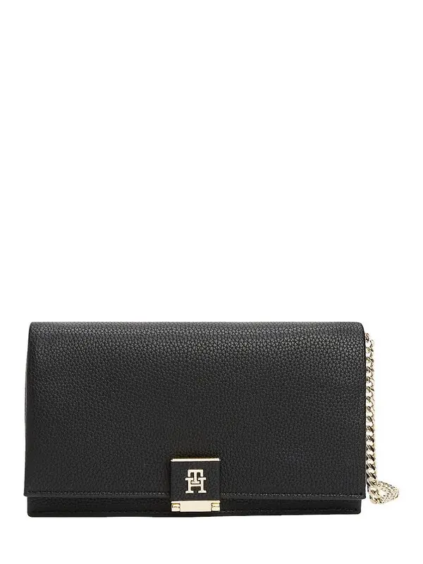 Tommy Hilfiger Monogram Clasp Chain Strap Crossbody Bag - Black