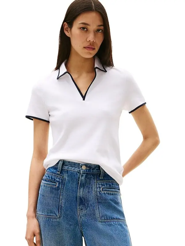 Tommy Hilfiger Tipped Split Placket Stretch Polo - Optic White