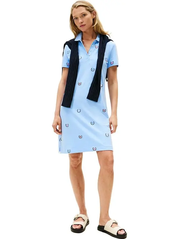 Tommy Hilfiger Allover Crest Stretch Polo Dress - Vessel Blue
