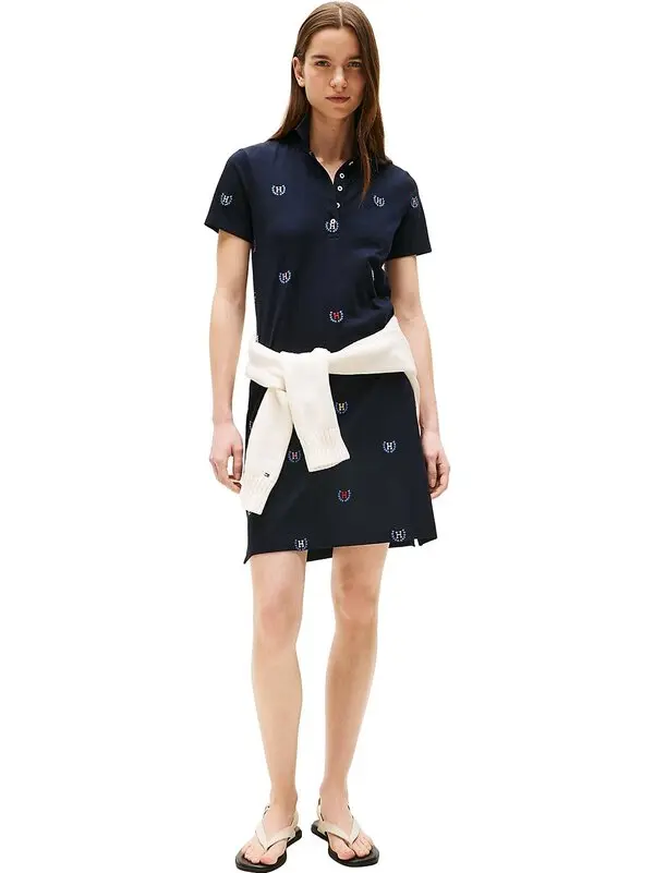 Tommy Hilfiger Allover Crest Stretch Polo Dress - Navy