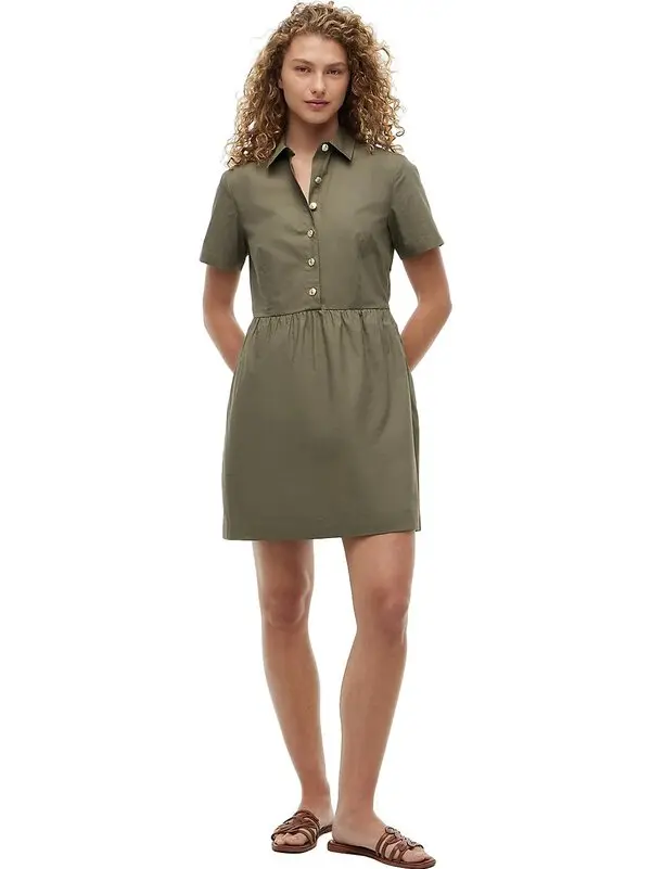 Tommy Hilfiger Short-sleeve Dress With Gold-button Detail - Utility Olive