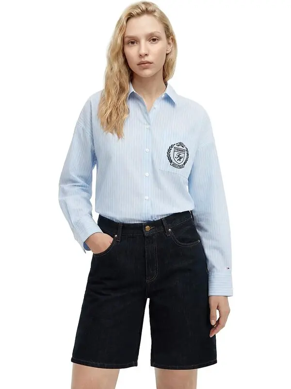 Tommy Hilfiger Crest Logo Striped Shirt - Vessel Blue
