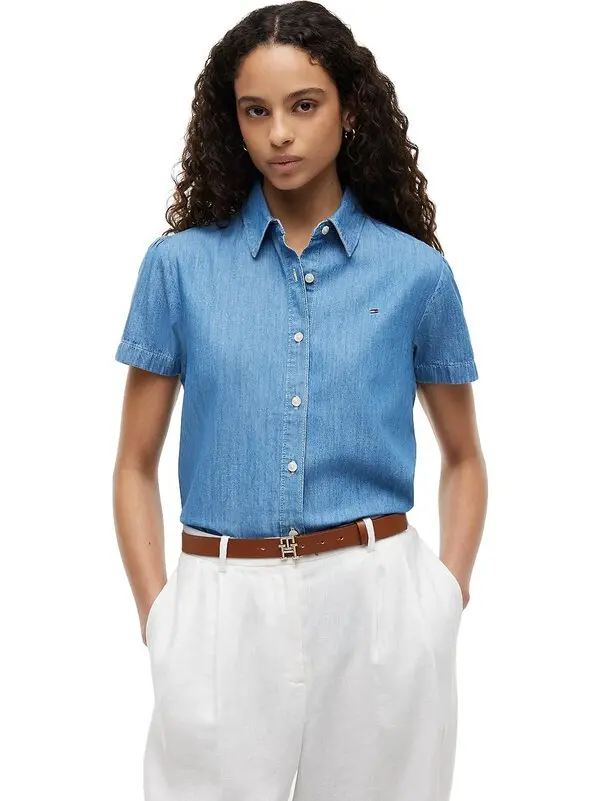Tommy Hilfiger Chambray Puff Sleeve Shirt - Medium Wash