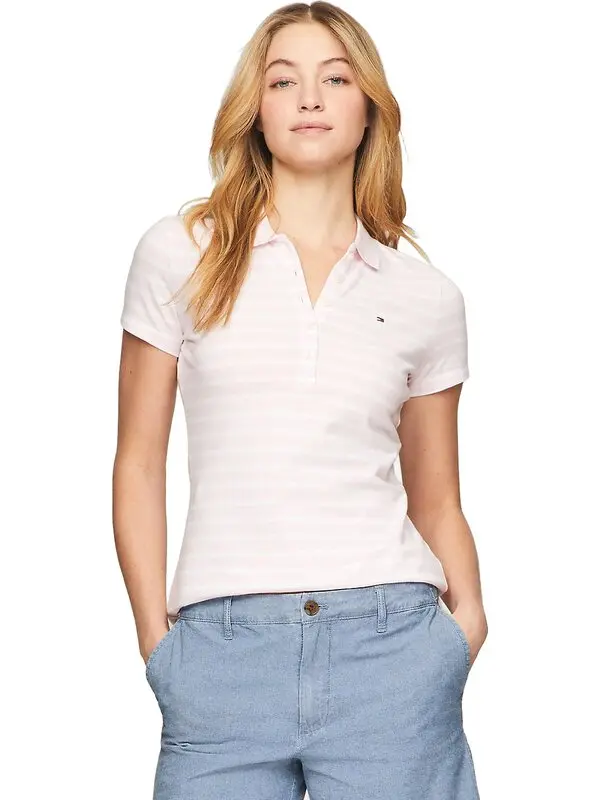 Tommy Hilfiger Slim Fit Striped Stretch Cotton Polo - Cradle Pink Multi Stripe