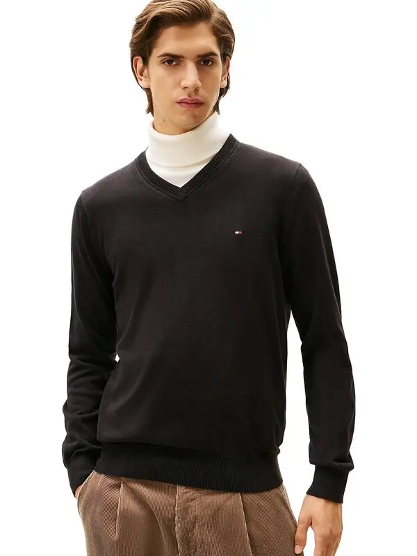 Tommy Hilfiger Cotton V-neck Sweater - Black