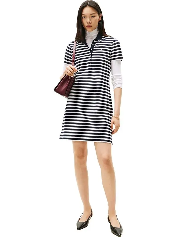 Tommy Hilfiger Slim Fit Striped Polo Dress - Navy Blue