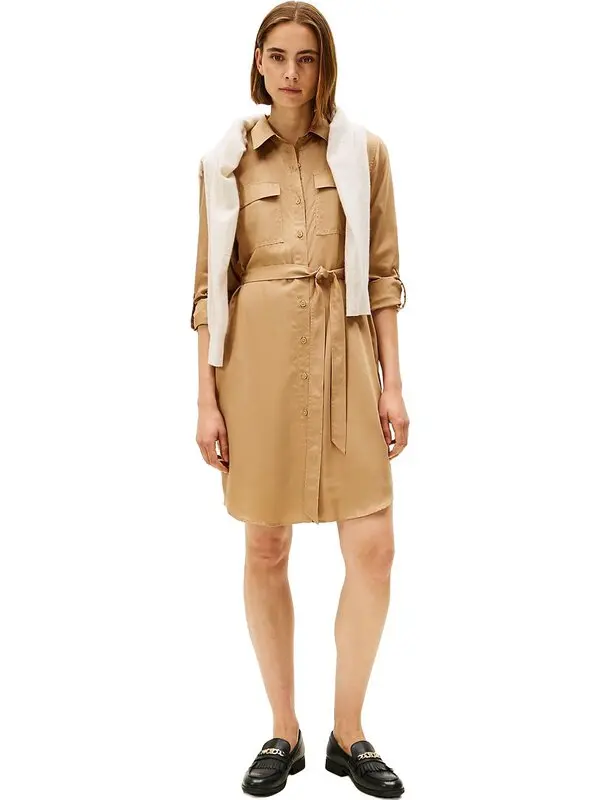 Tommy Hilfiger Long Sleeve Belted Utility Shirt Dress - Safari Canvas