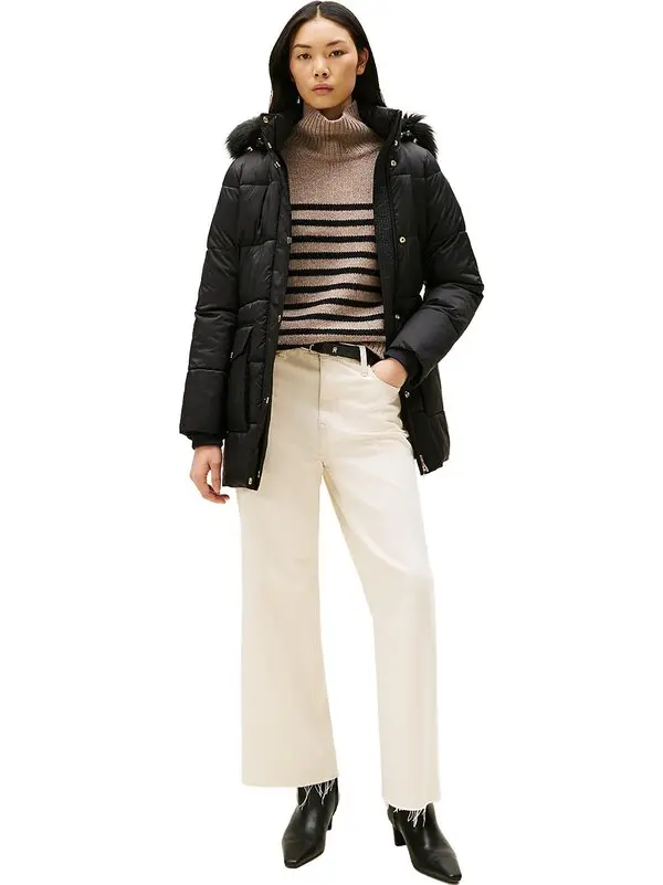 Tommy Hilfiger Hooded Puffer Coat With Faux Fur Trim - Black