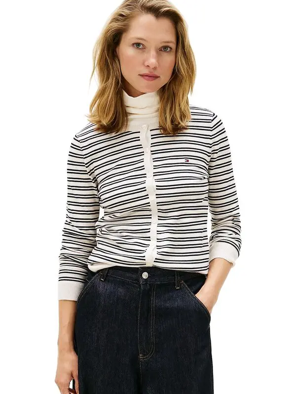 Tommy Hilfiger Striped Fine Knit Cardigan - Beige