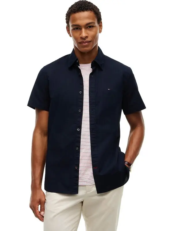 Tommy Hilfiger Regular Fit Short-sleeve Oxford Shirt - Navy