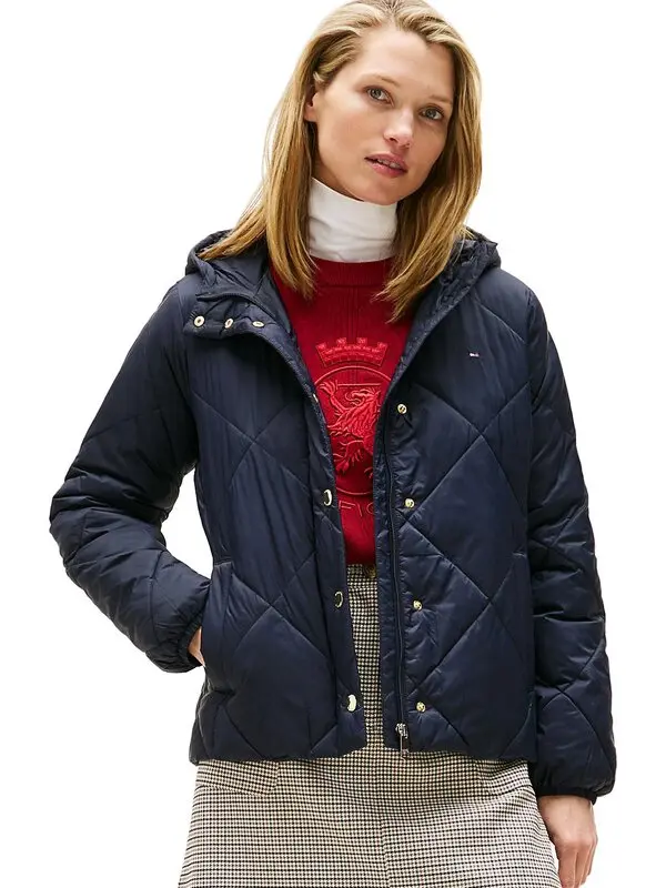 Tommy Hilfiger Quilted Hooded Padded Jacket - Navy Blue