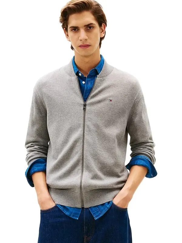 Tommy Hilfiger Cotton Zip Baseball Cardigan - Medium Grey Heather