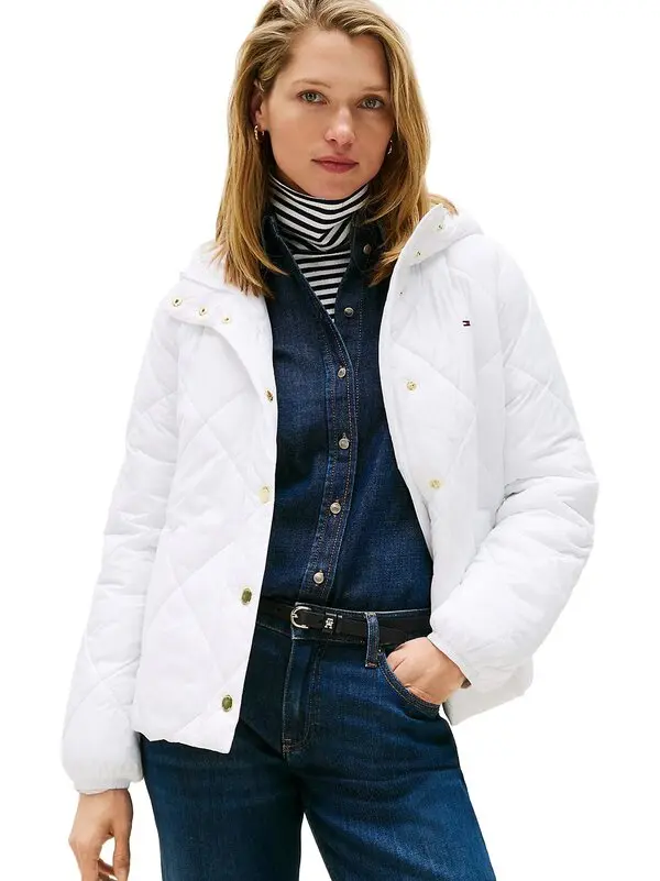 Tommy Hilfiger Quilted Hooded Jacket - Optic White