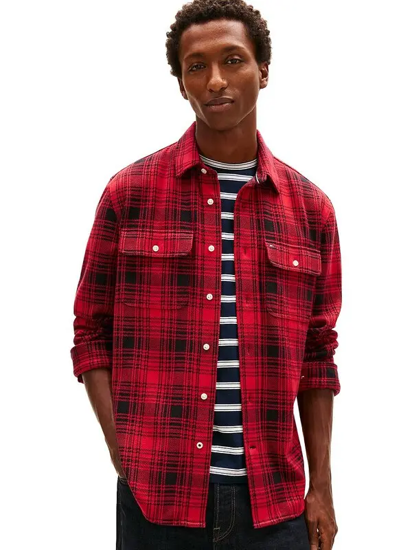 Tommy Hilfiger Regular Fit Plaid Jacquard Knit Shirt - Red