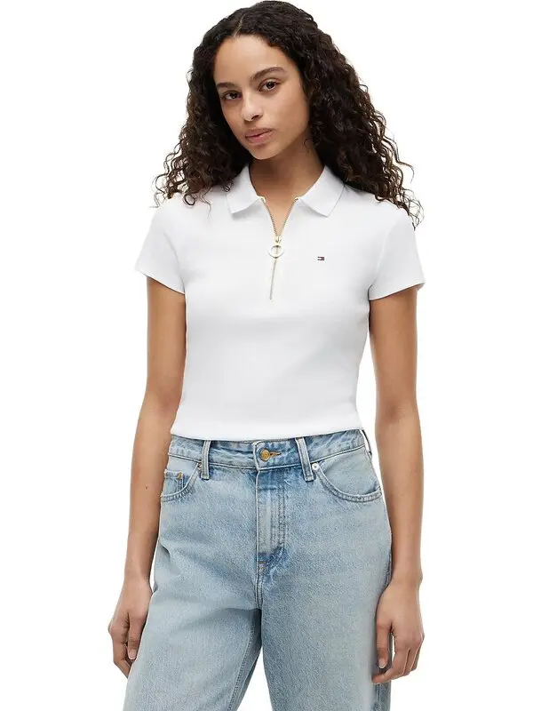 Tommy Hilfiger Zip-up Polo With Gold-tone Hardware - Optic White