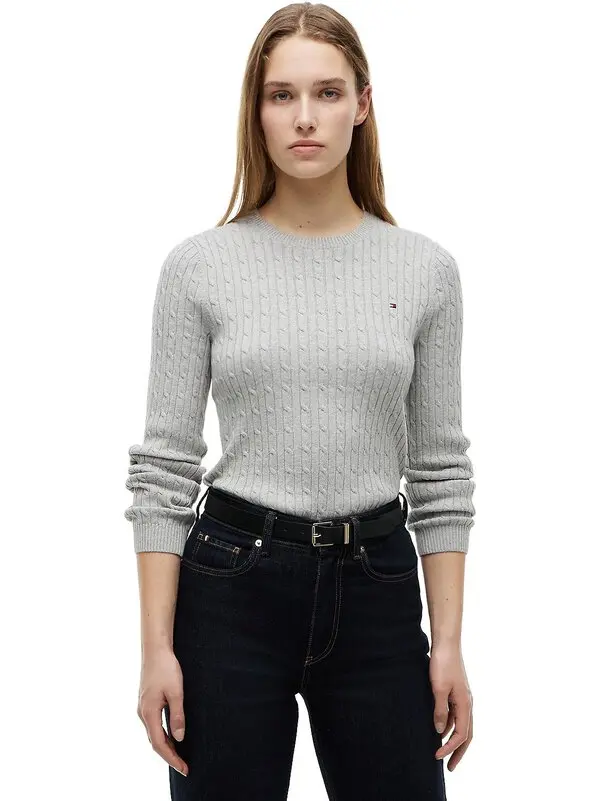 Tommy Hilfiger Cable Knit Crew Neck Sweater - Grey