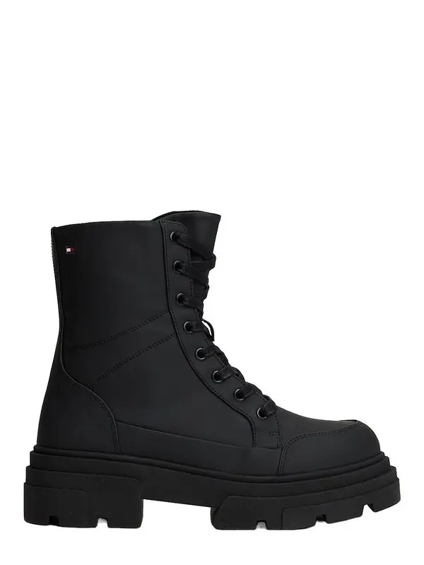 Tommy Hilfiger Water-repellent Lace-up Biker Boots - Black