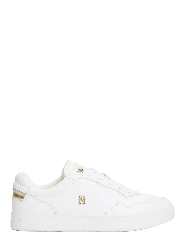 Tommy Hilfiger Metallic Accent Leather Court Sneakers - White / Gold