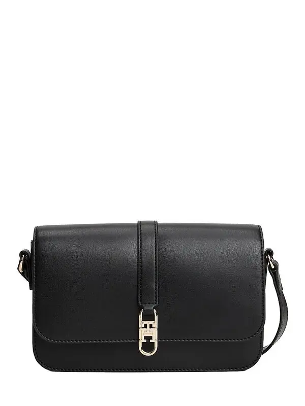 Tommy Hilfiger Polished Monogram Flap Crossbody Bag - Black