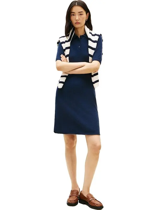 Tommy Hilfiger Navy Wool Knit Polo Dress - Dark Blue