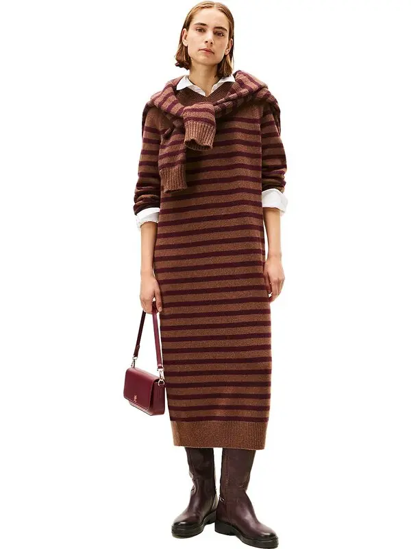 Tommy Hilfiger Striped Wool-cashmere Sweater Dress - Brown / Rouge Stripe