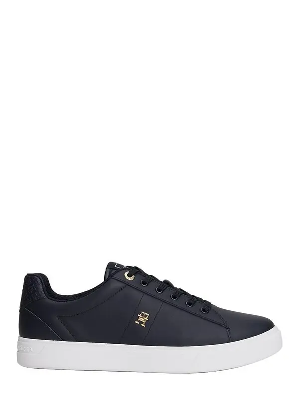 Tommy Hilfiger Monogram Heel Leather Court Sneakers - Space Blue