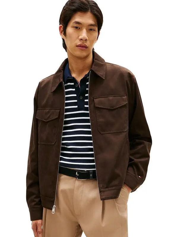 Tommy Hilfiger Faux Suede Zip Jacket - Dark Coffee