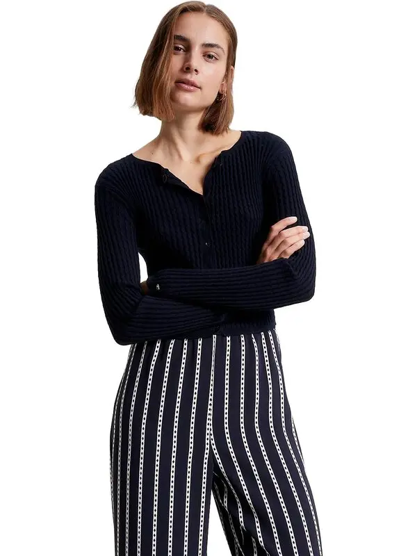 Tommy Hilfiger Cable Knit Cropped Sweater - Navy