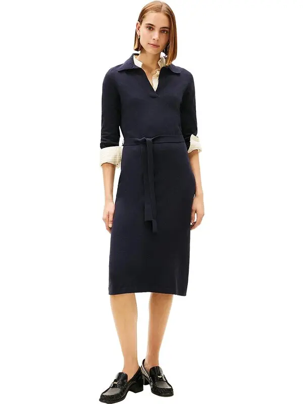 Tommy Hilfiger Belted Sweater Polo Dress - Navy