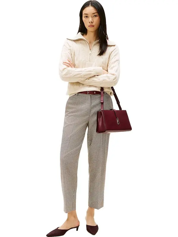 Tommy Hilfiger Houndstooth Slim Straight Leg Pants - Beige Houndstooth