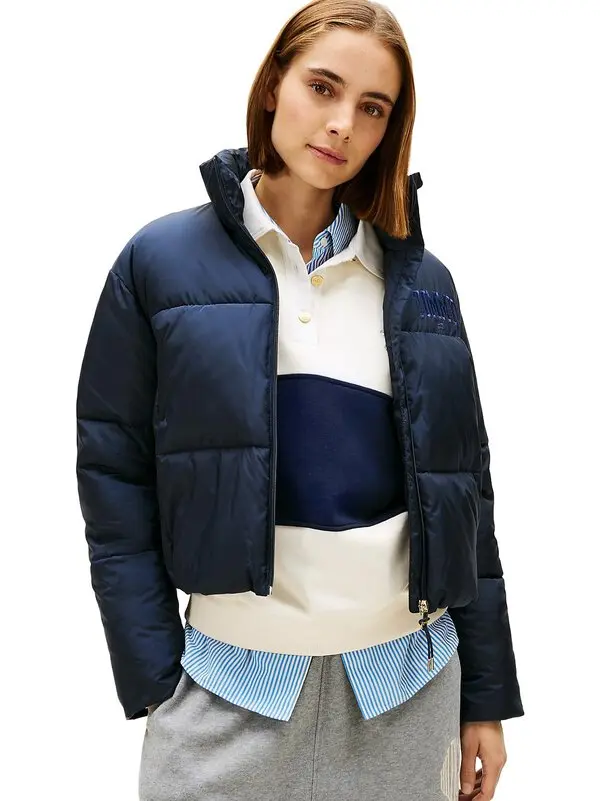 Tommy Hilfiger Cropped Puffer Jacket With Stand Collar - Navy
