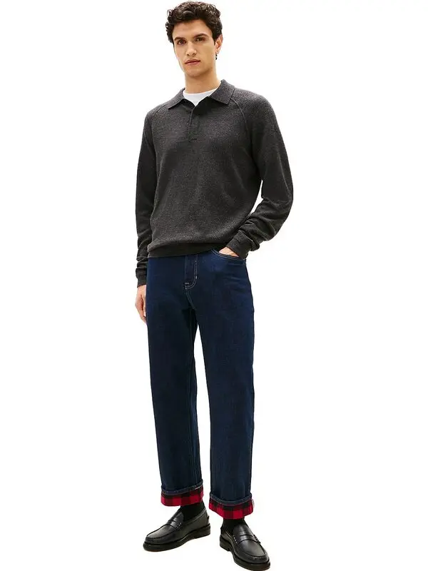 Tommy Hilfiger Straight Loose Fit Jeans With Plaid Cuffs - Rinse Wash