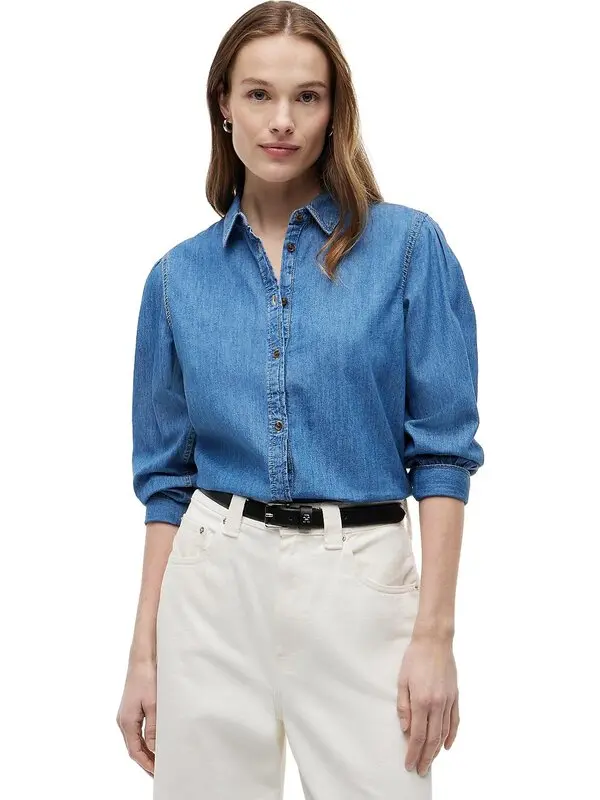Tommy Hilfiger Puff Sleeve Chambray Shirt - Medium Wash