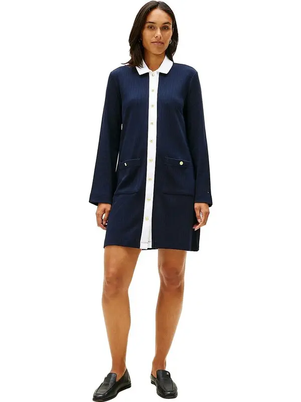 Tommy Hilfiger Button-detailed Shirt Dress With Contrast Trim - Navy