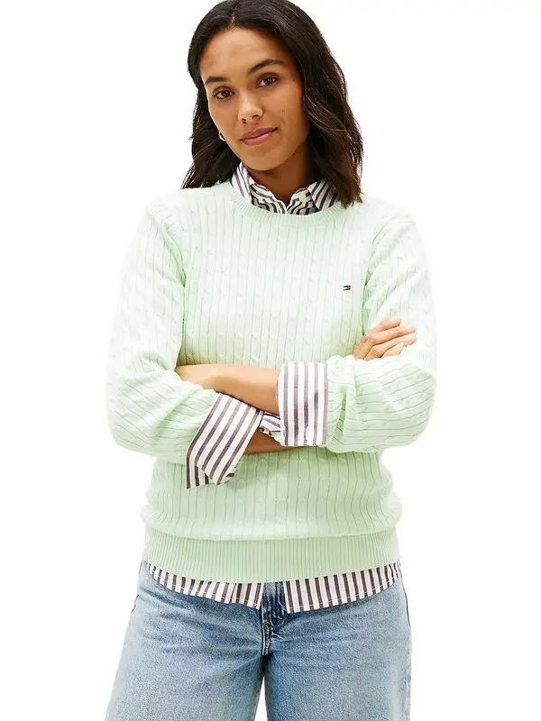 Tommy Hilfiger Cable Knit Crew Neck Sweater - Opal Green