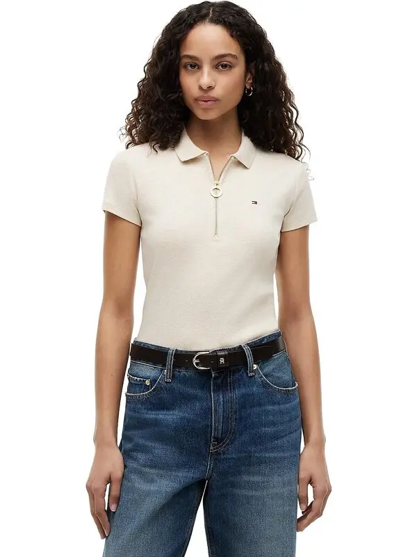 Tommy Hilfiger Zip Up Polo - Beige