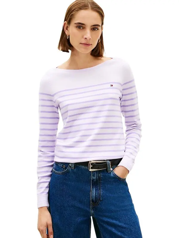 Tommy Hilfiger Striped Boatneck Sweater - Lilac Sprig